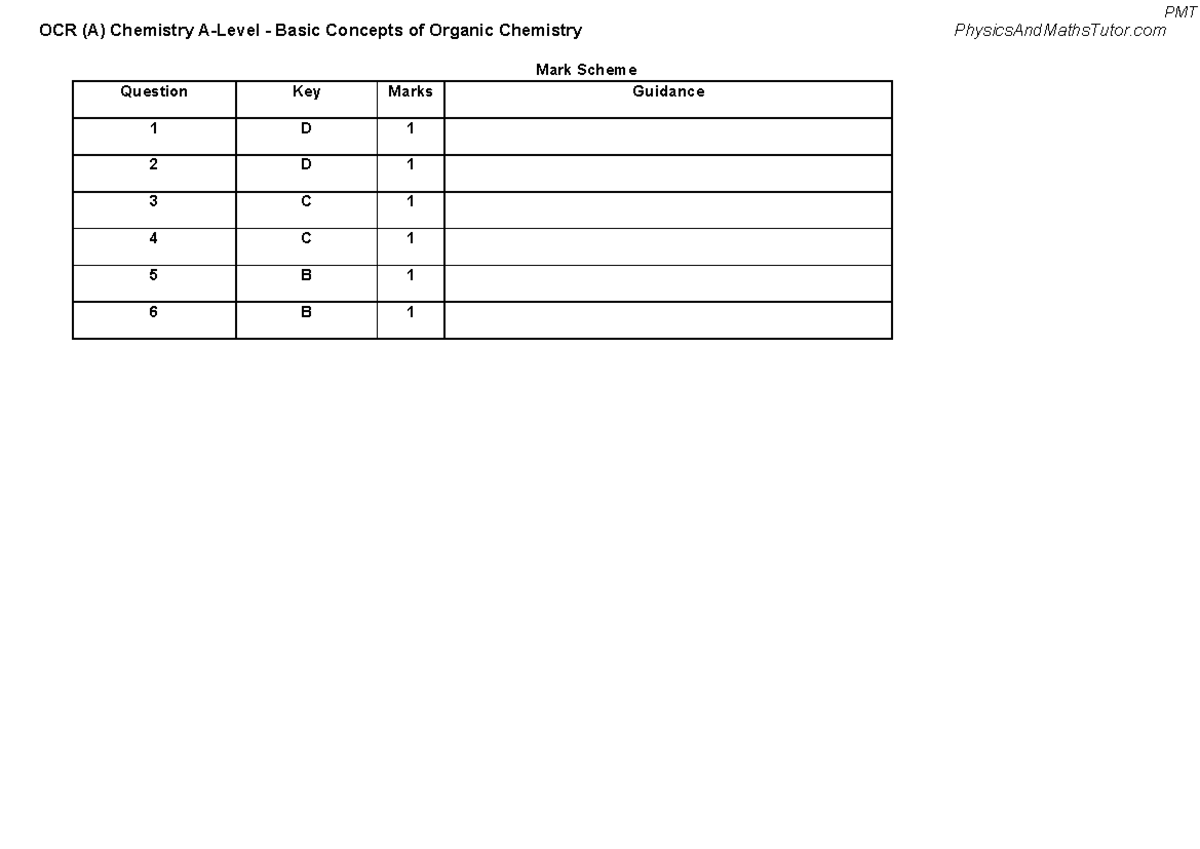 PMT OCR (A) Chemistry Basic Concepts of Organic Chemistry Mark Scheme ...