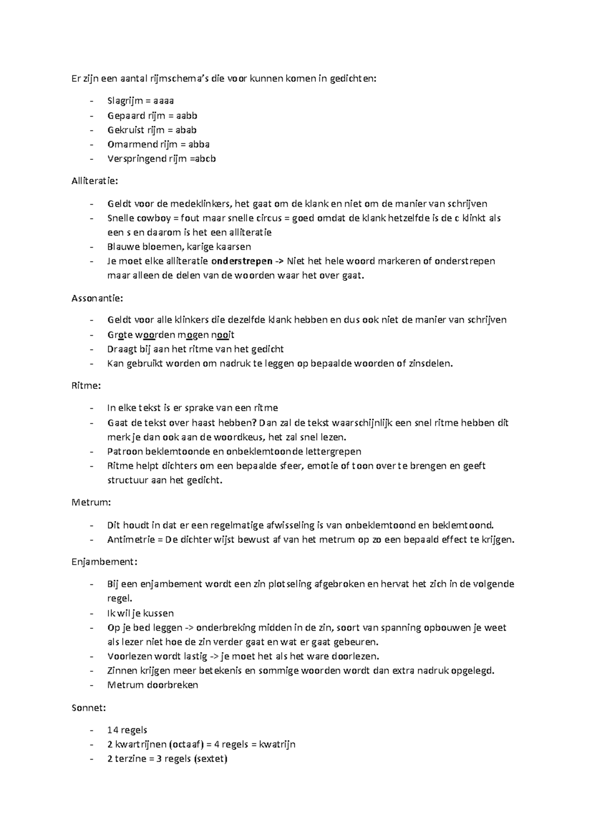 Nederlands Poëzieanalyse: Rijmschema's en Stijlfiguren Notities ...