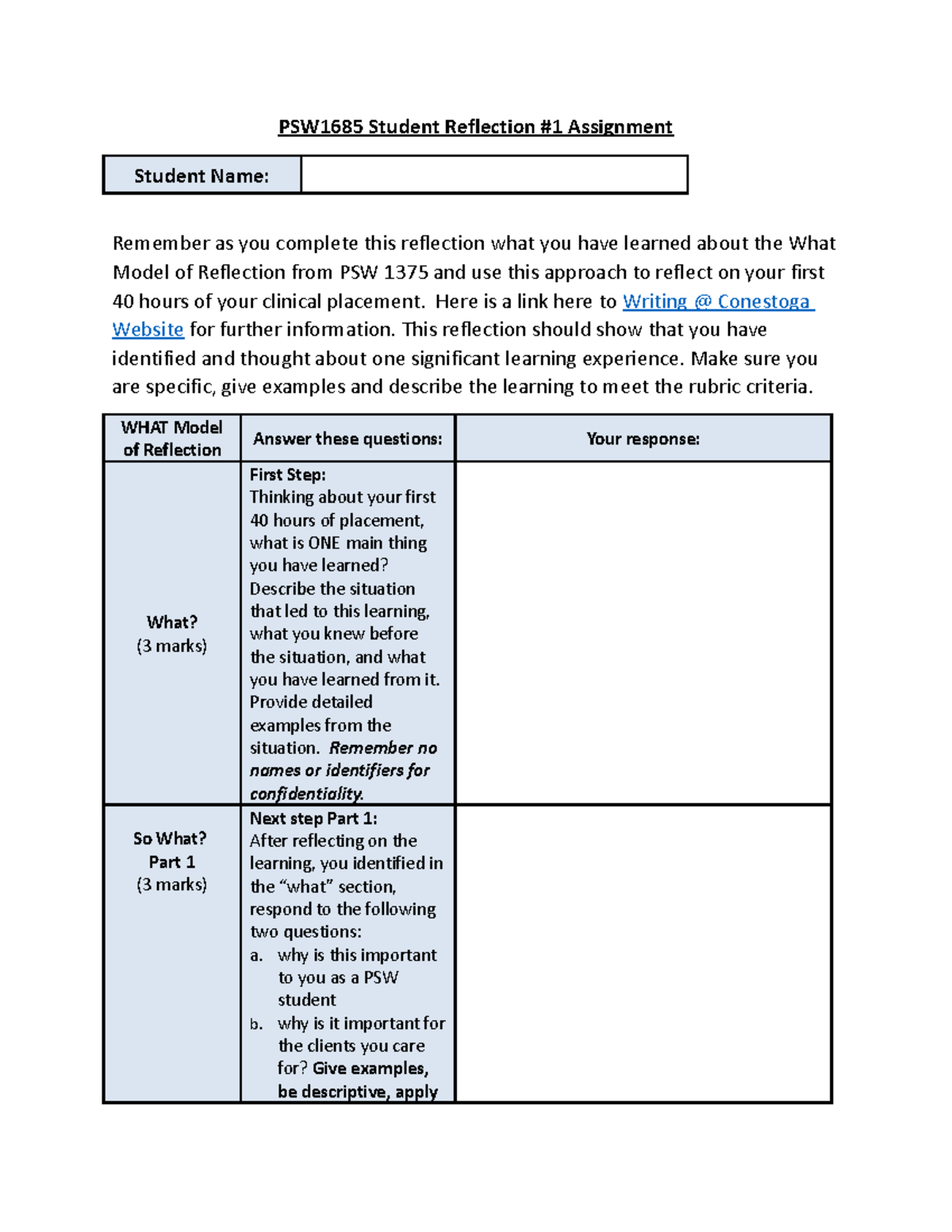 Reflective Analysis: PSW1685 Student Reflection #1 on Clinical ...