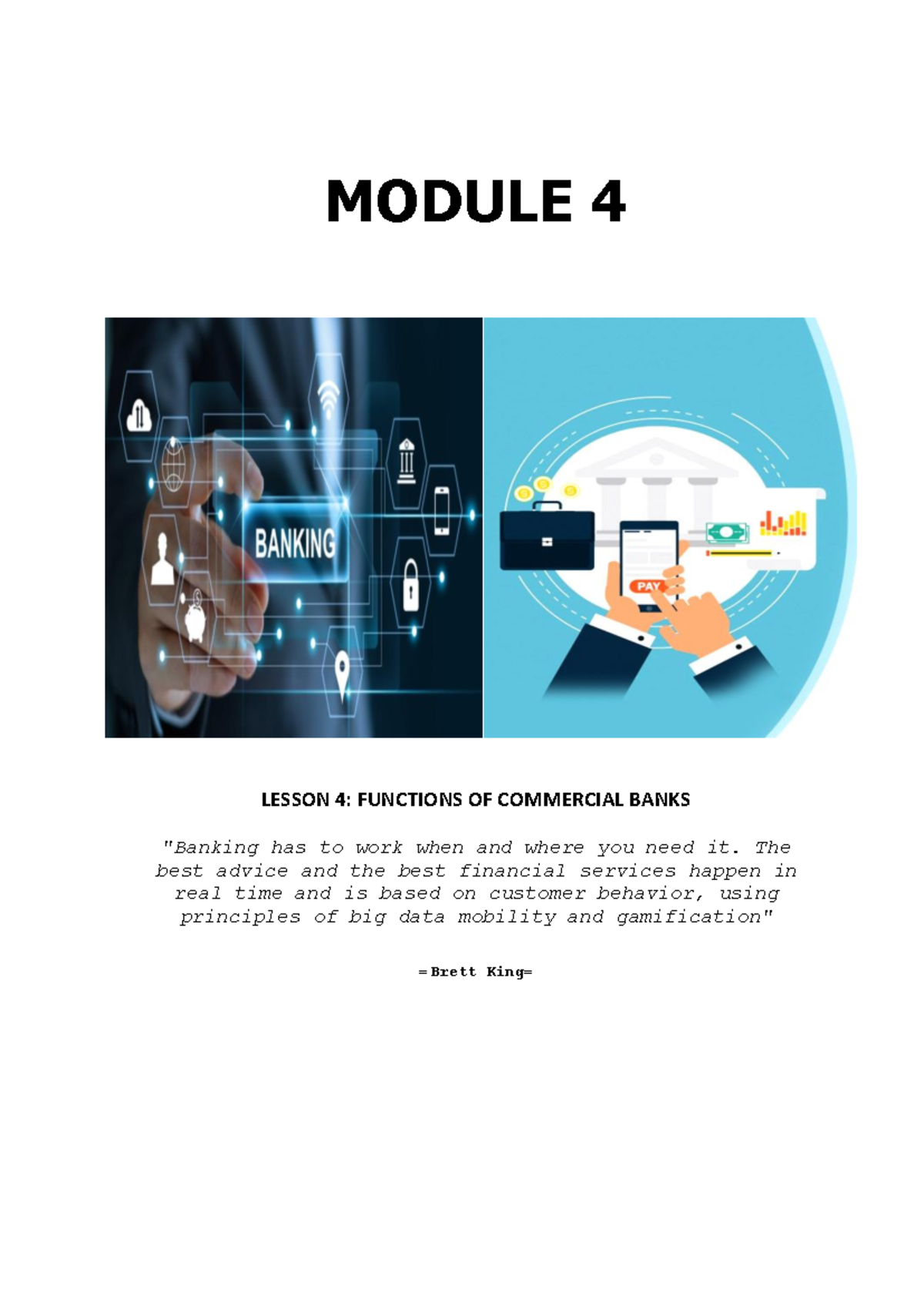 MODULE 4 Lesson 1: Functions of Commercial Banks Overview - Studocu