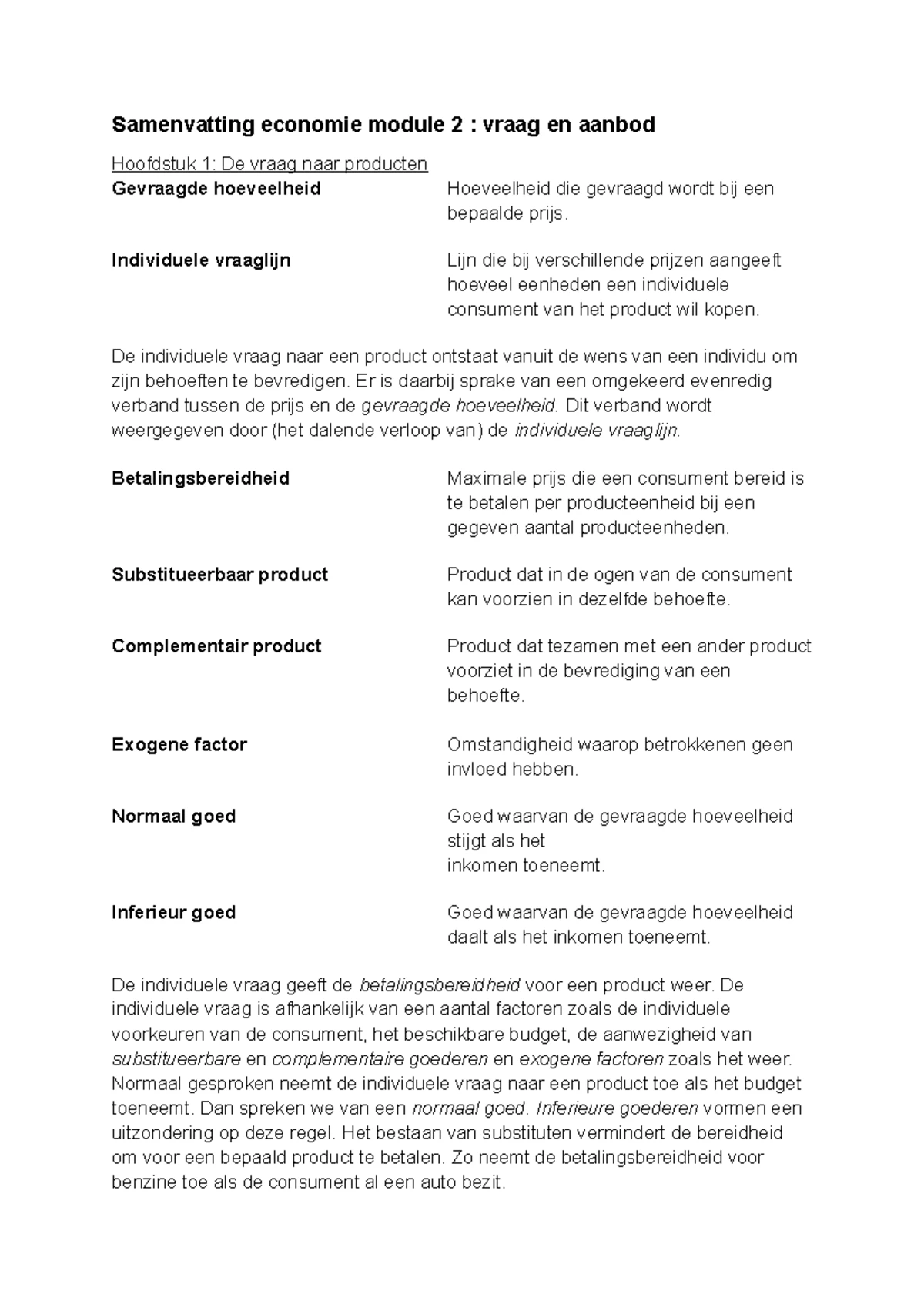Economie - Vraag en Aanbod in Module 2 Samenvatting - Studeersnel