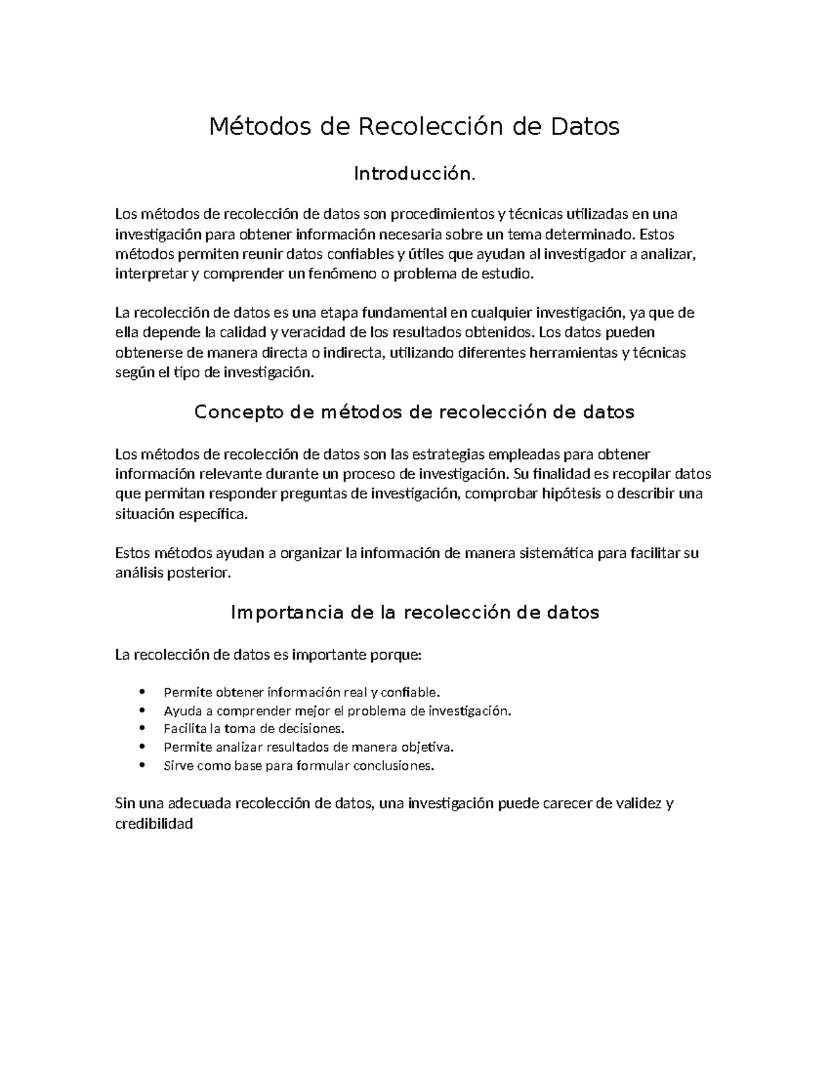 Métodos de Recolección de Datos: Introducción y Tipos - Studocu