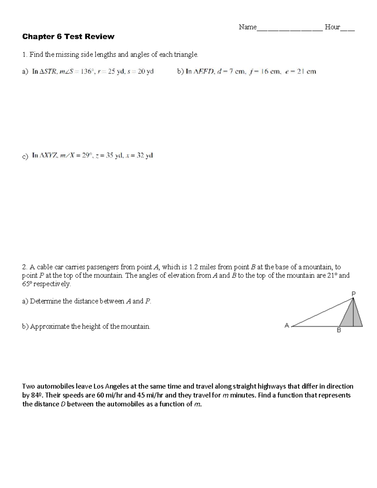 Chapter 6 Test Review: Triangle Properties & Vectors Analysis - Studocu