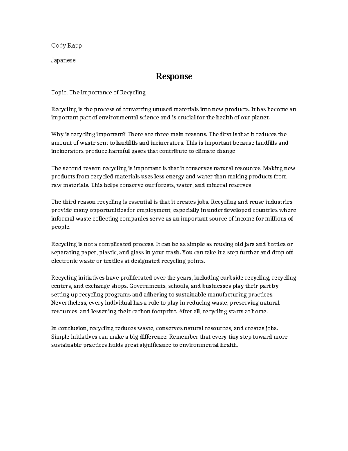 Environmental Science 1 Response - Cody Rapp Japanese Response Topic ...