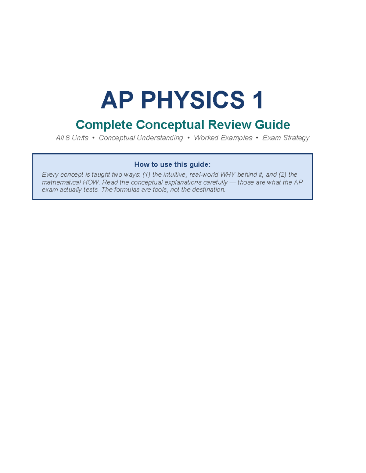 AP PHYSICS 1 Comprehensive Review Guide: Concepts, Examples ...