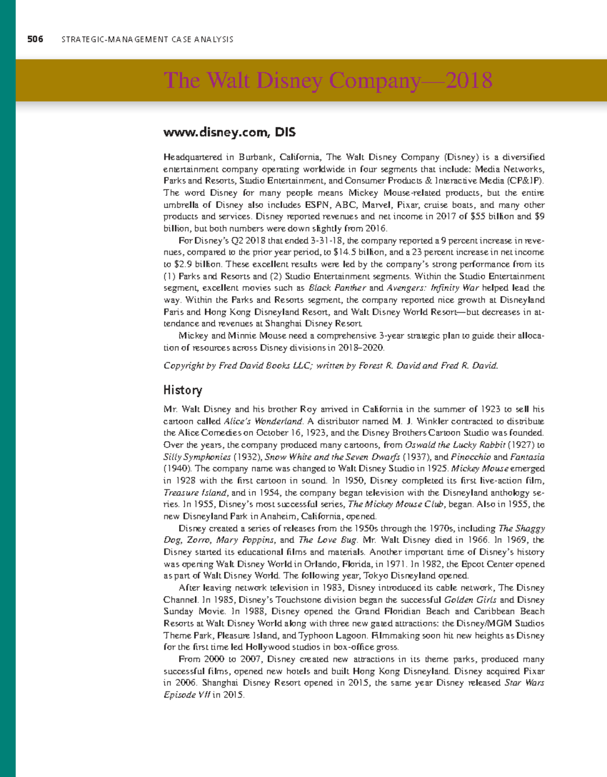 Case Study Analysis: The Walt Disney Co. (Course: 506) - Studocu