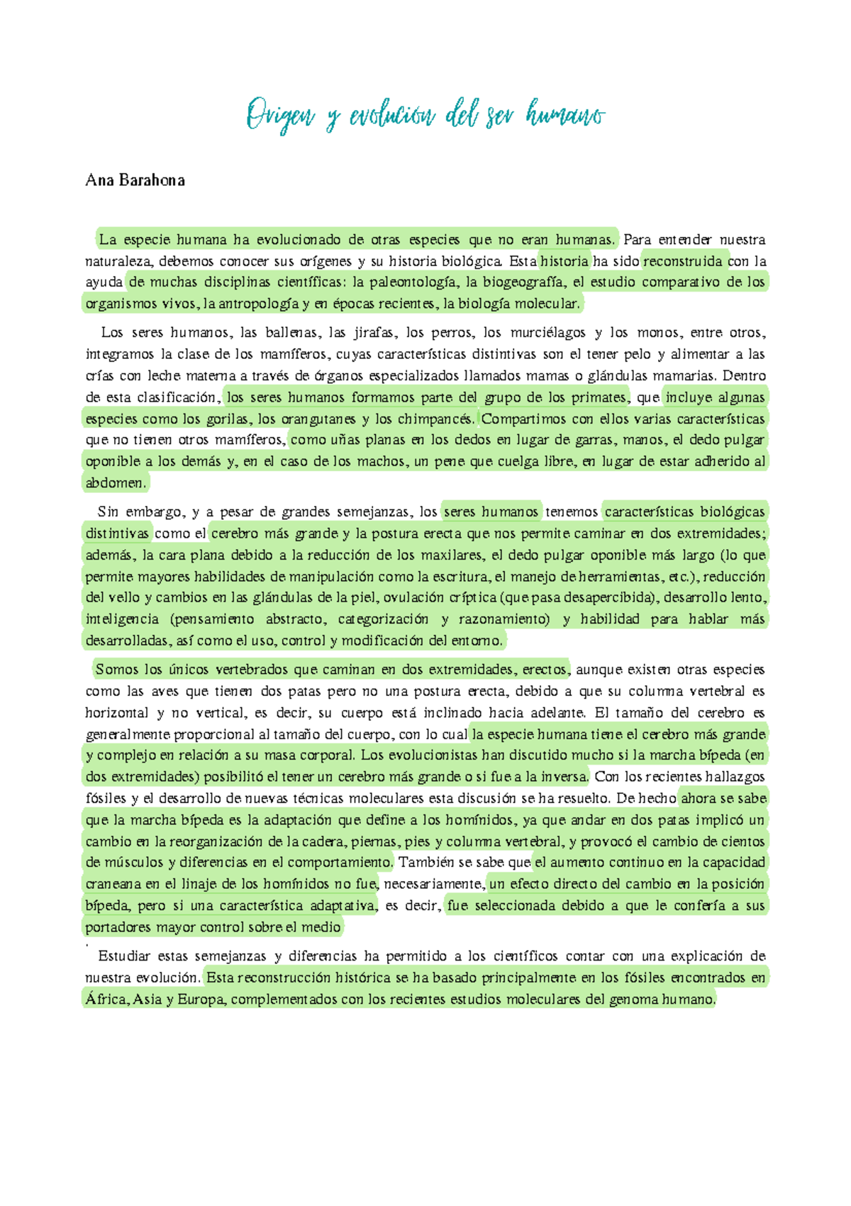 Evolución del Ser Humano: Orígenes y Desarrollo Biológico - Studocu