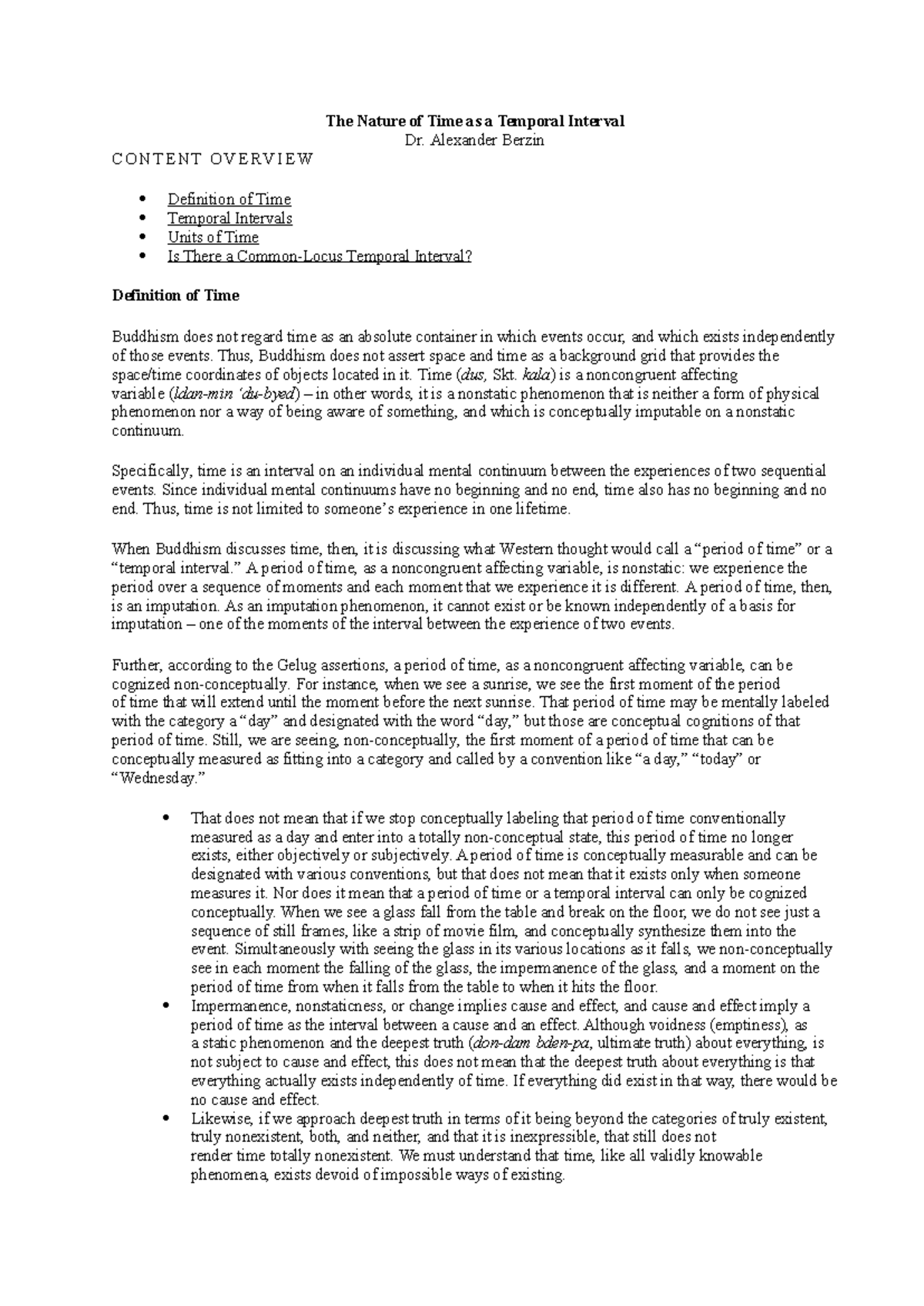 Berzin, The Nature of Time as a Temporal Interval - The Nature of Time ...