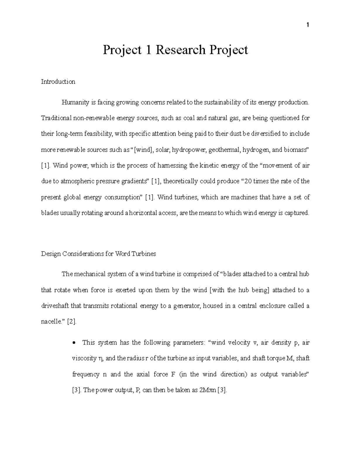 ENGR 101: Project 1 - Research on Wind Turbine Design for ...
