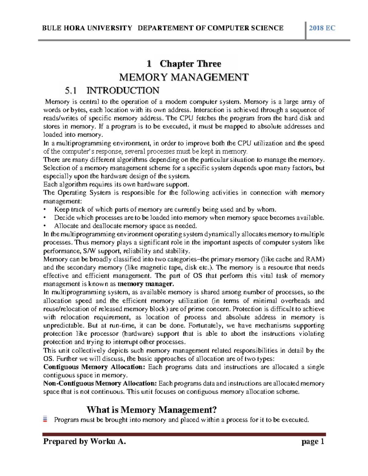 BULE HORA UNIVERSITY DEPARTMENT OF COMPUTER SCIENCE 2018 EC Chapter 3 ...