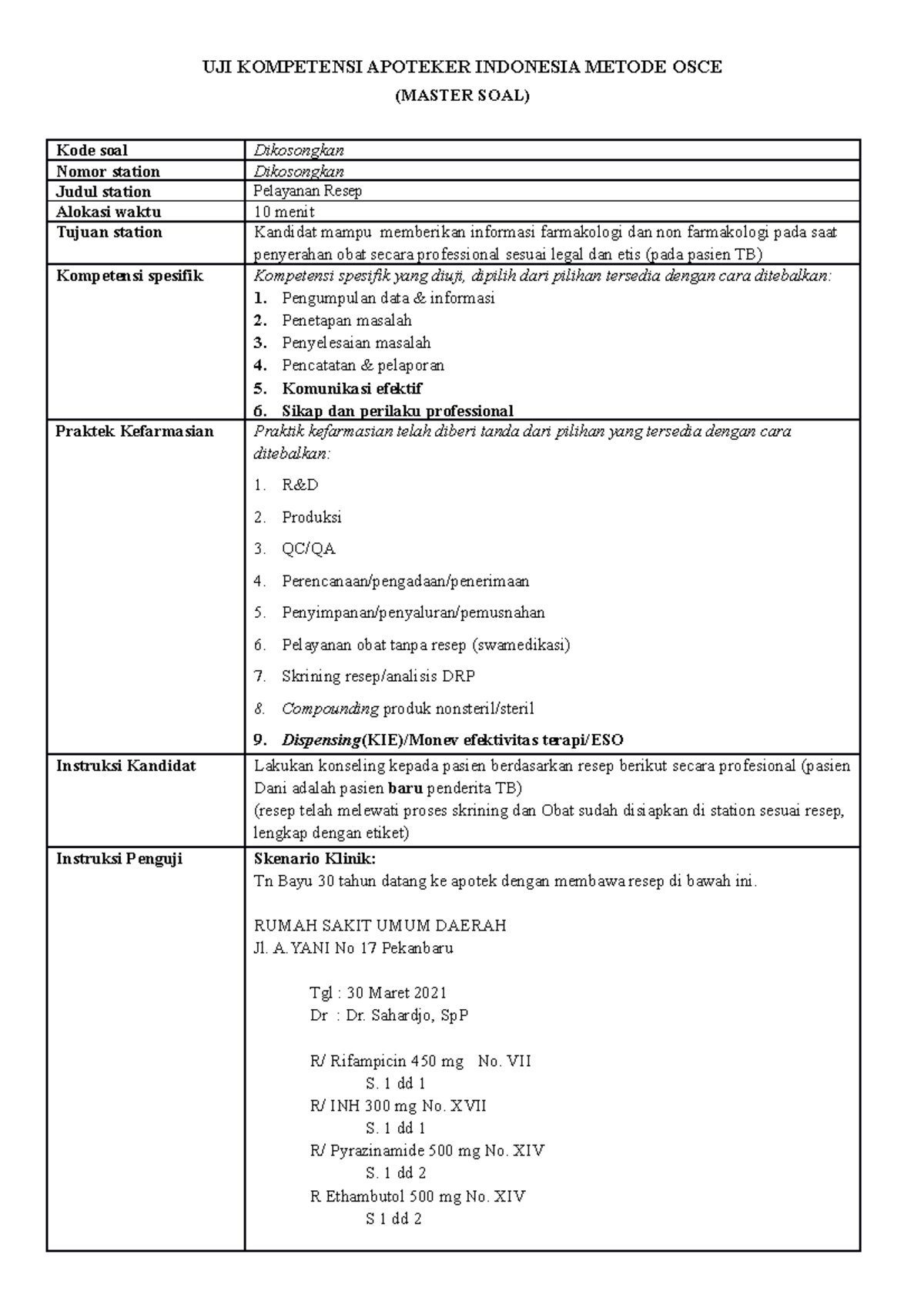 Master Template Uji Kompetensi Apoteker Metode OSCE - Studocu