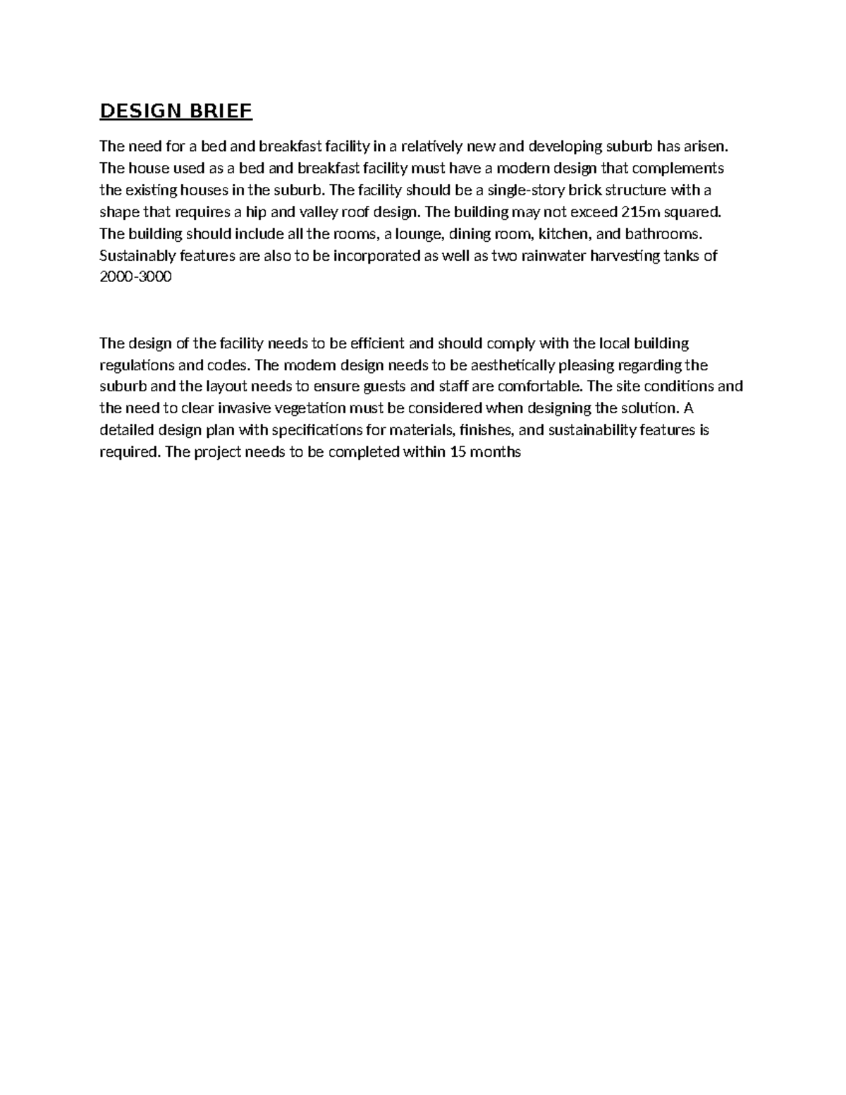 EGD PAT - Design Brief for a Sustainable B&B Facility - Studocu