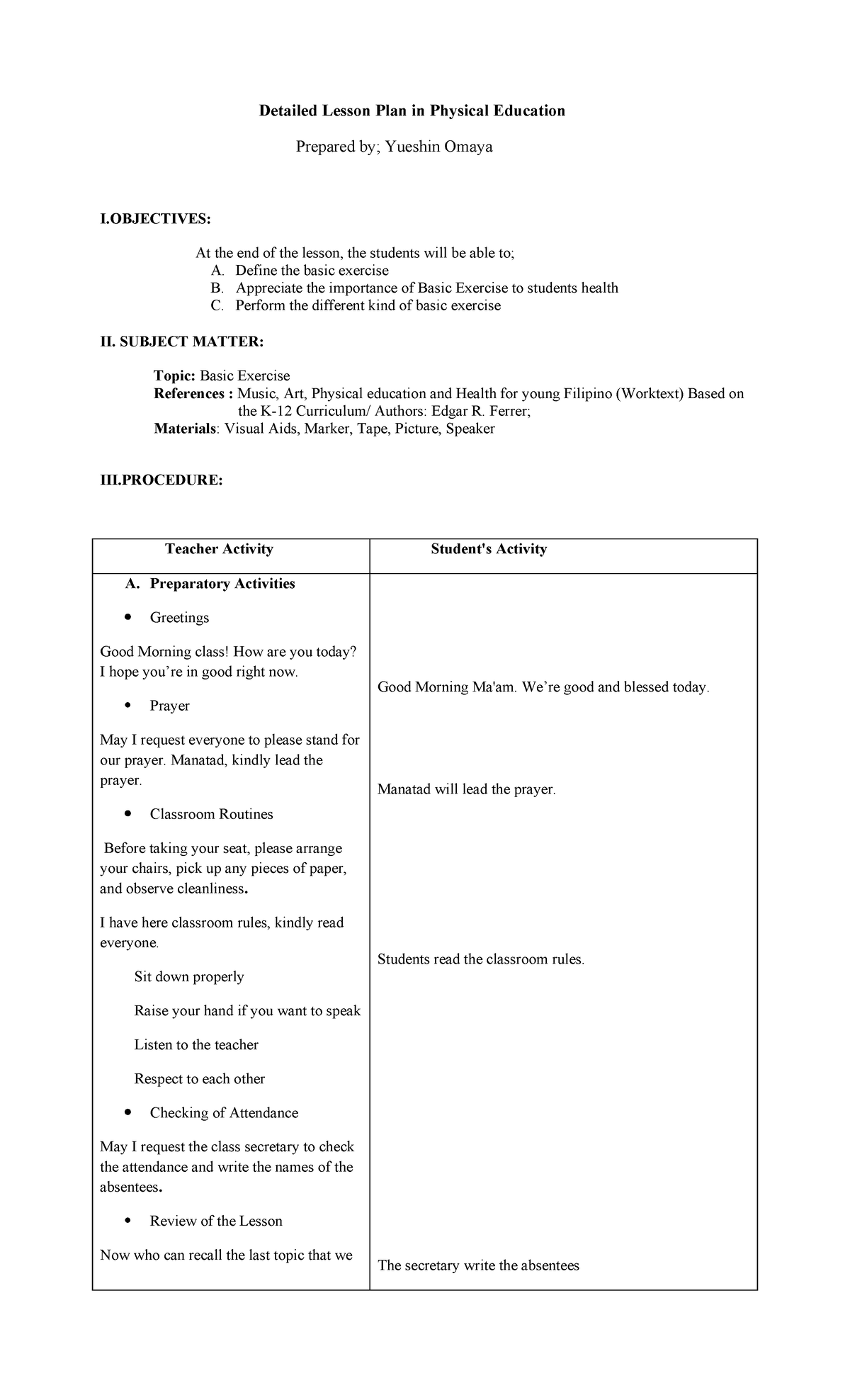 Detailed Lesson WPS Office - Detailed Lesson Plan in Physical Education ...
