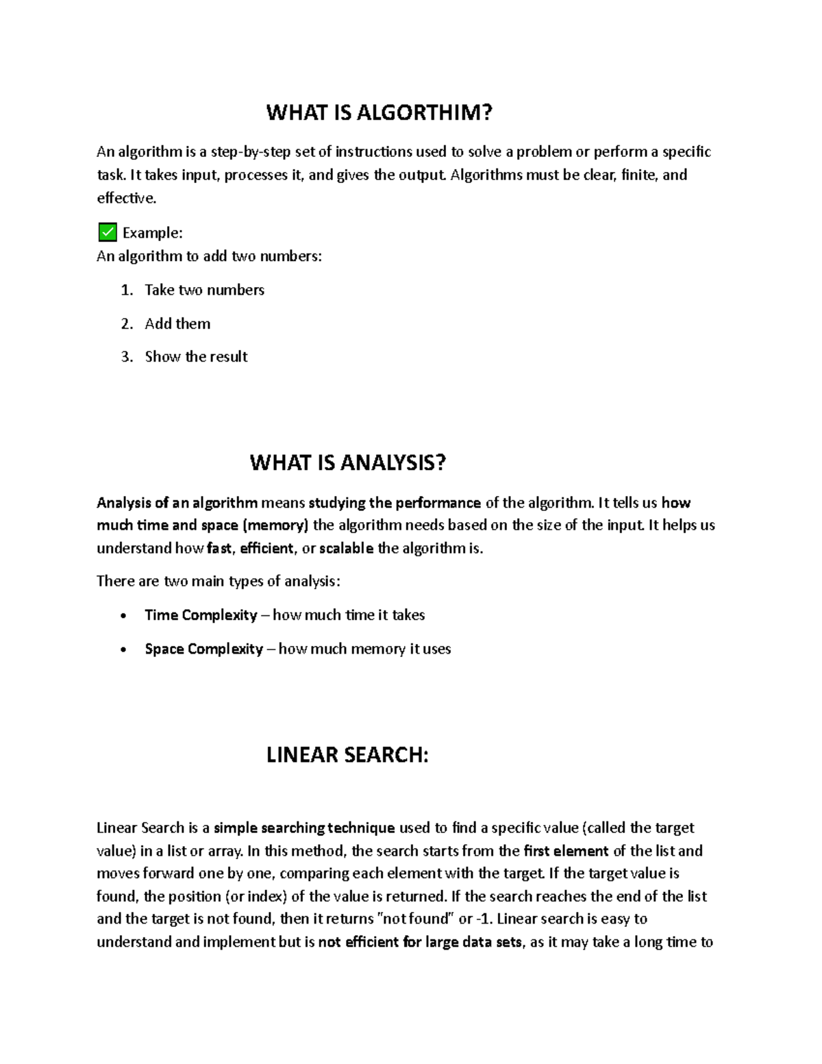 Algorithm and Analysis Overview: Linear vs Binary Search - Studocu