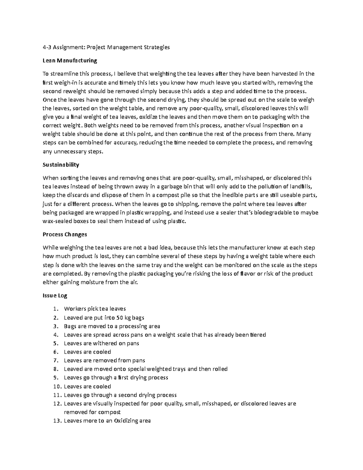 QSO-321 4-3 Assignment: Strategies for Tea Production Efficiency - Studocu