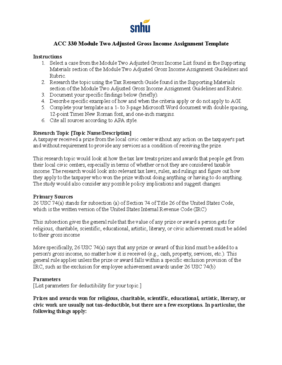 ACC 330 Module Two AGI Analysis Assignment Template and Insights - Studocu
