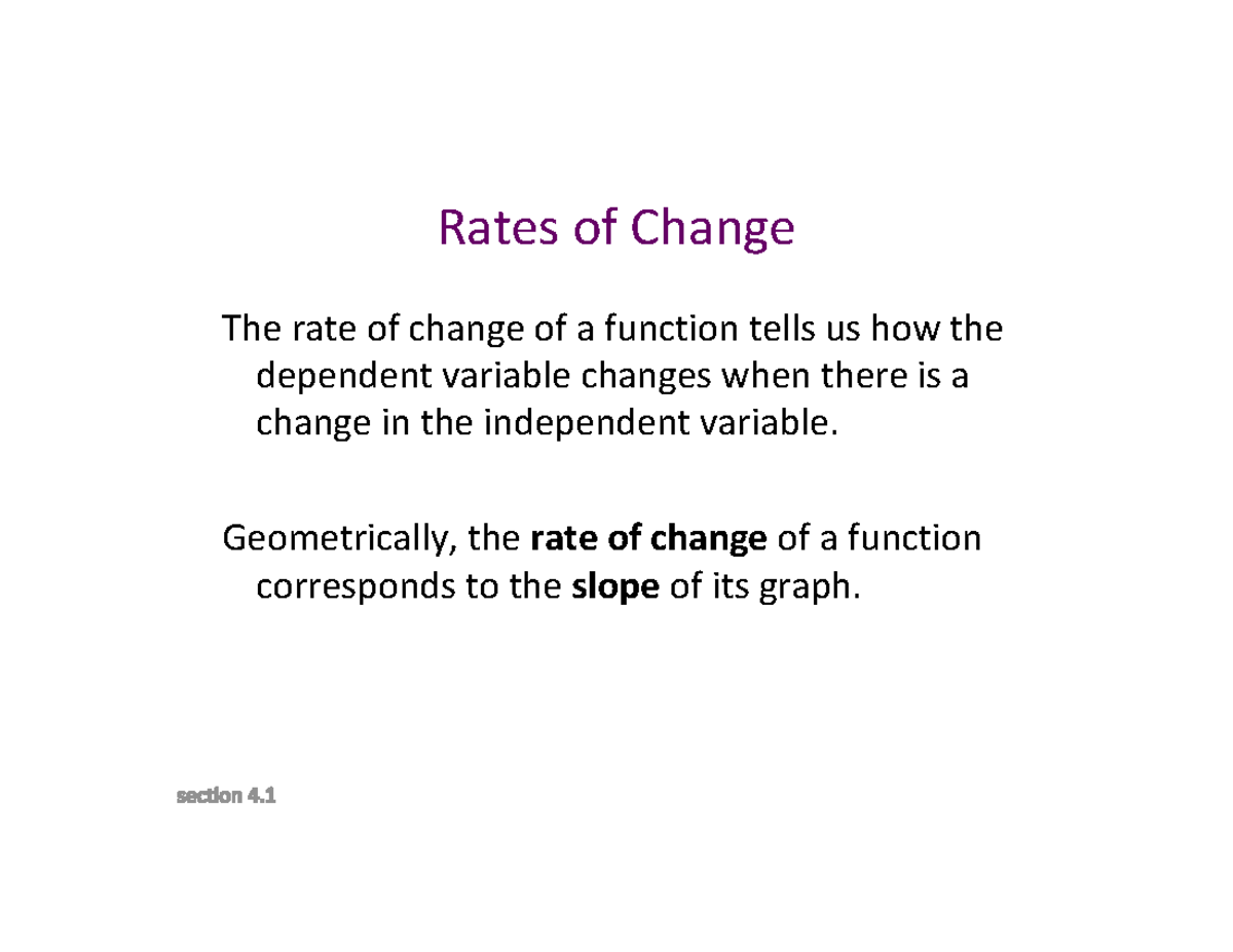 Lecture Notes 4.1: Understanding Rates of Change and Slopes - Studocu