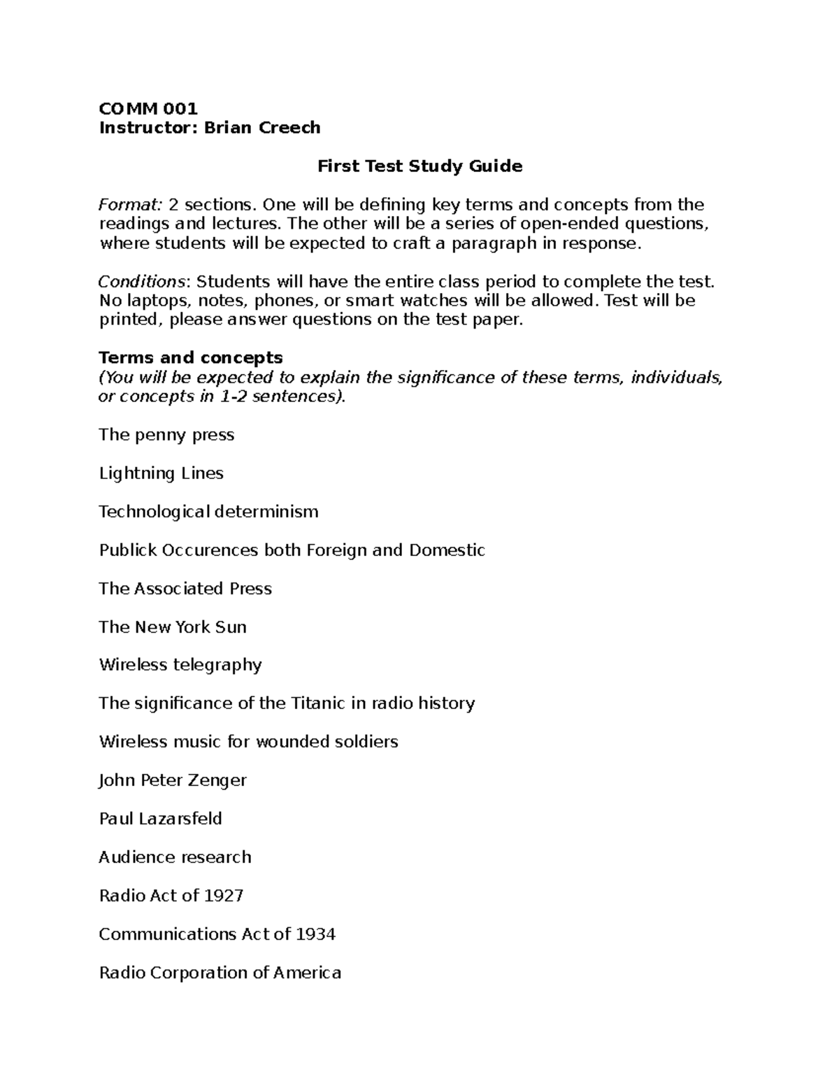 COMM 001: First Test Study Guide on Key Terms & Concepts - Studocu