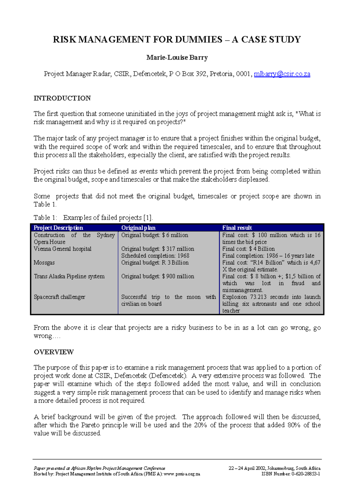 Risk Management Case Study: RoofSAR Project (PMT554) - Studocu