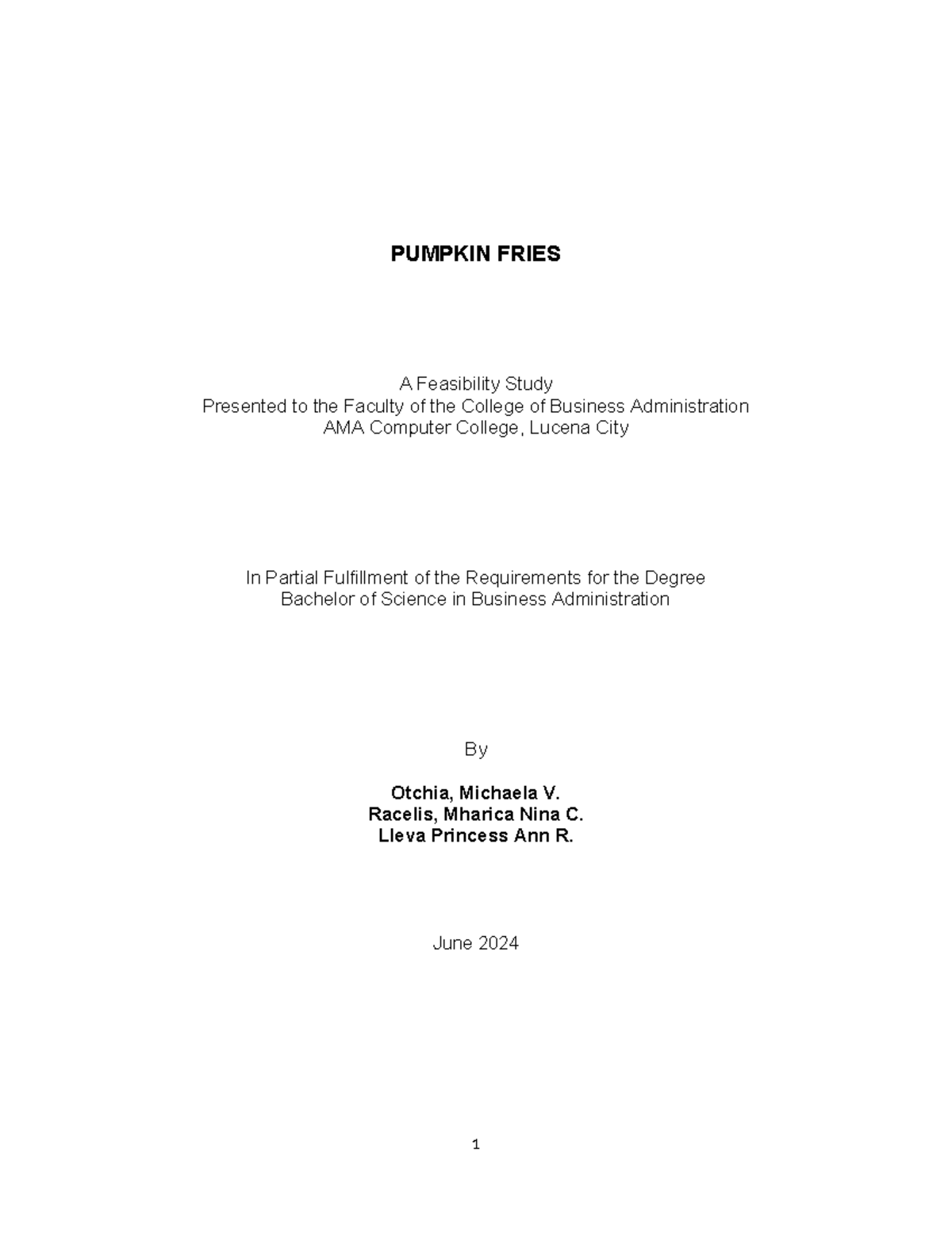 2133 Feasibility Study on Pumpkin Fries Business Proposal - Studocu