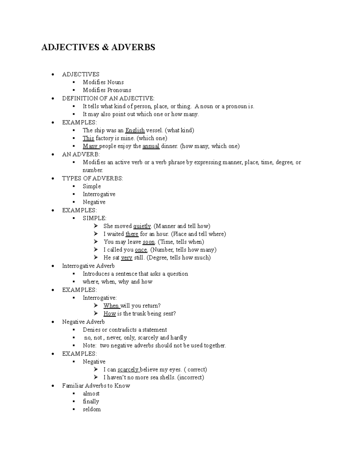 Adjectives - Module for English - ADJECTIVES & ADVERBS • ADJECTIVES ...