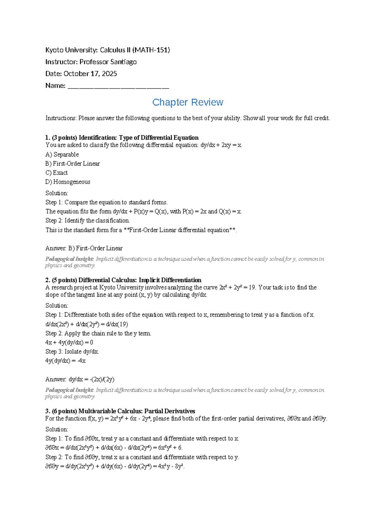 Calculus II Chapter Review 4217: Differential Equations & Derivatives - Studocu