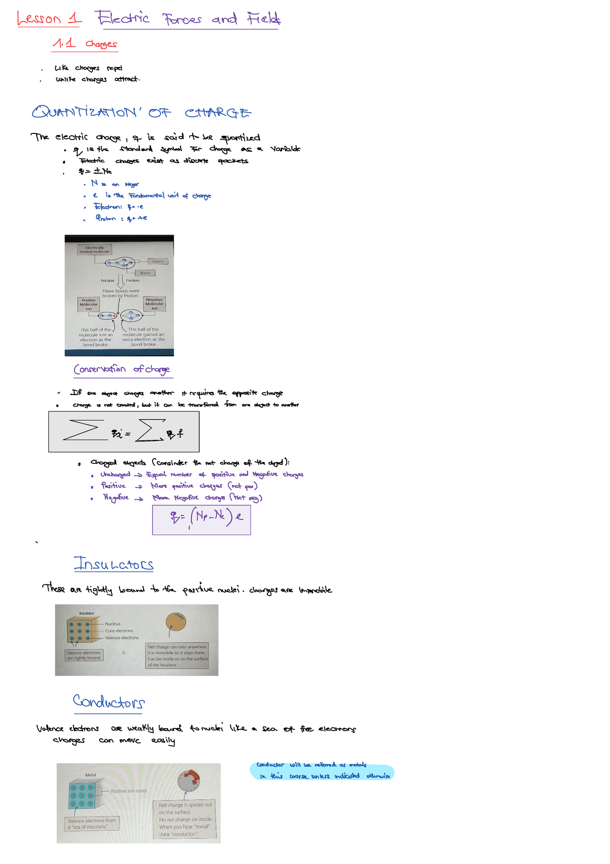 Lesson 1: Electric Charges and Fields (Course Code: ELEC101) - Studocu