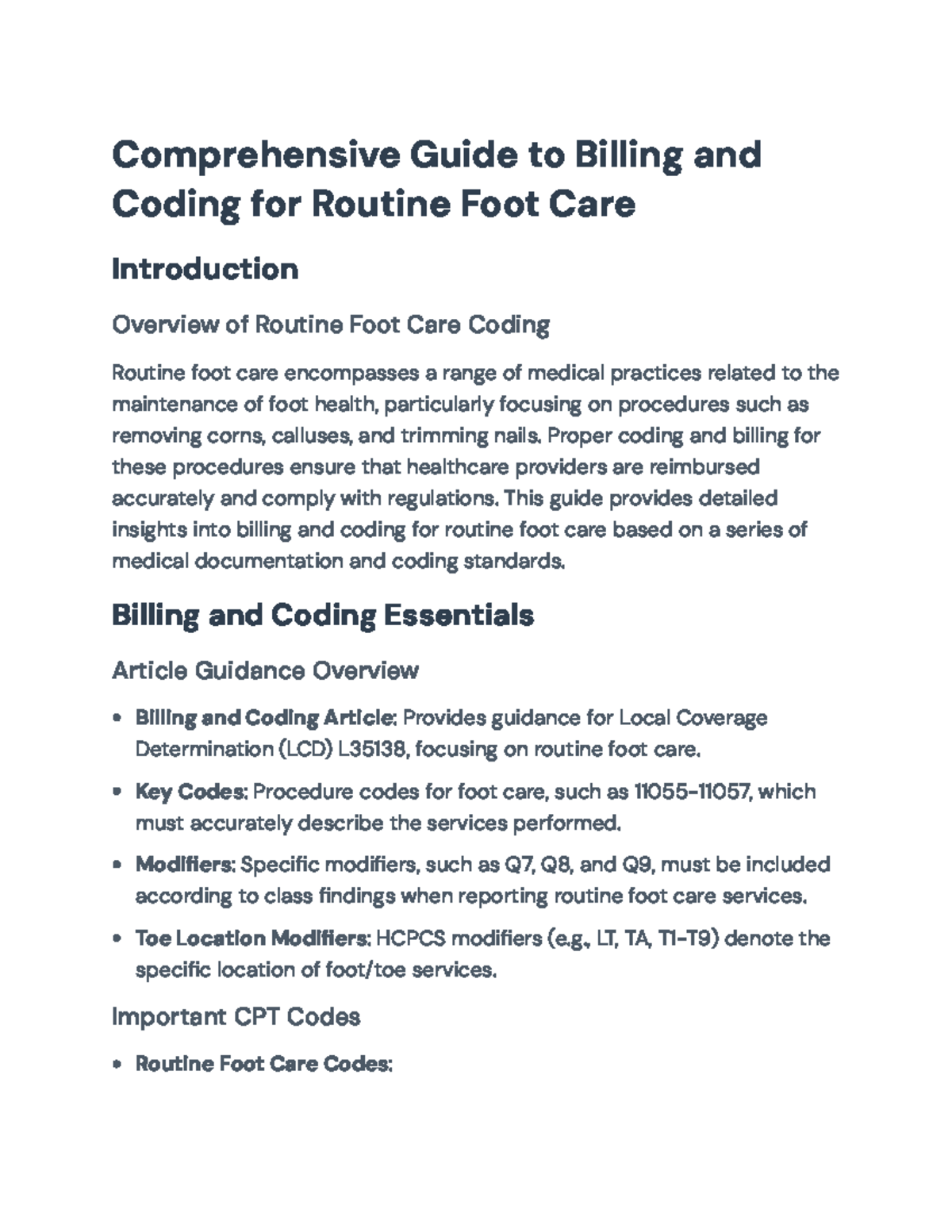 Comprehensive Guide to Billing & Coding for Routine Foot Care (LCD ...