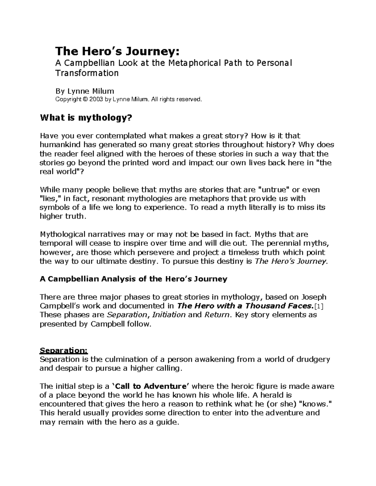 Campbell's Hero's Journey: A Metaphorical Analysis of Transformation ...