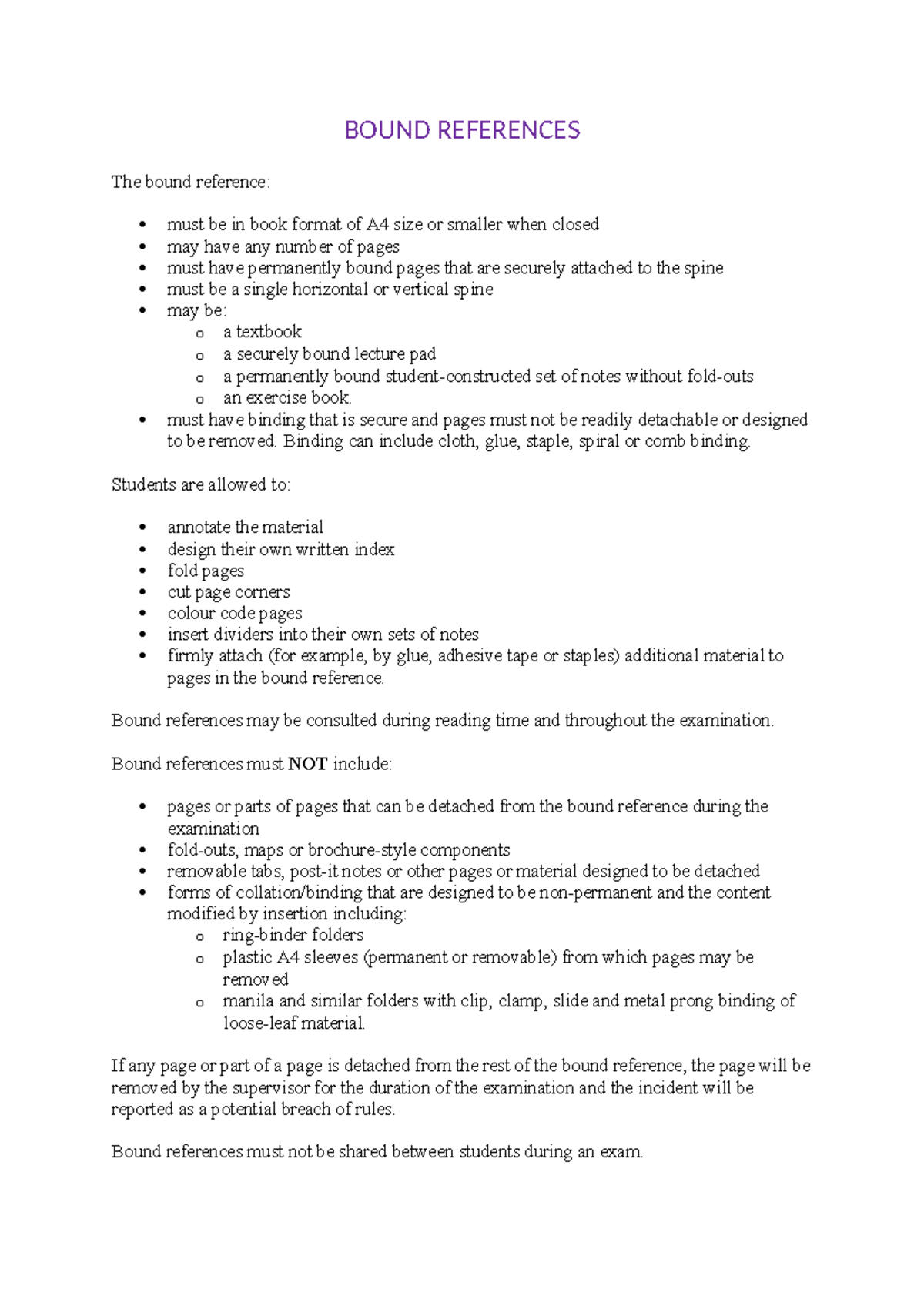 Bound References Guidelines For Exam Use And Formatting Tips Studocu