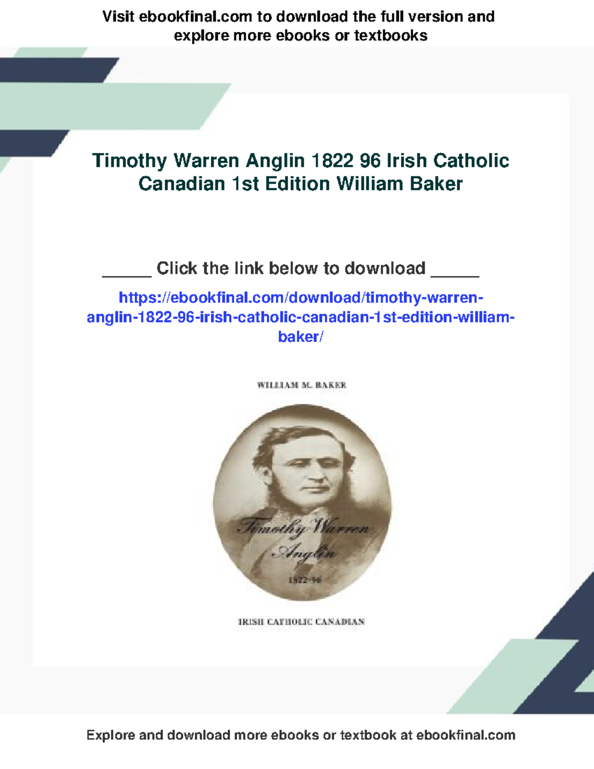 Timothy Warren Anglin: Irish Catholic Canadian - A Historical Study ...