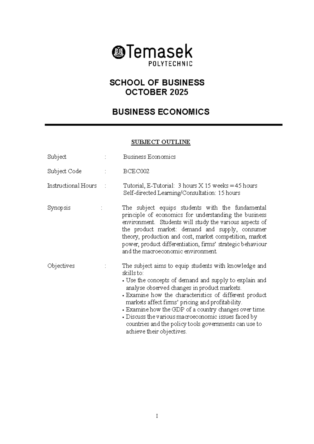 Business Economics BCEC002 Course Outline - October 2025 - Studocu