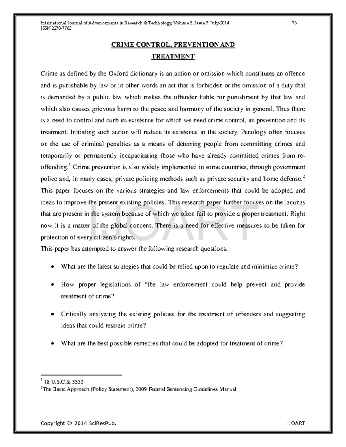 Crime Control Prevention AND Treatment - CRIME CONTROL, PREVENTION AND ...