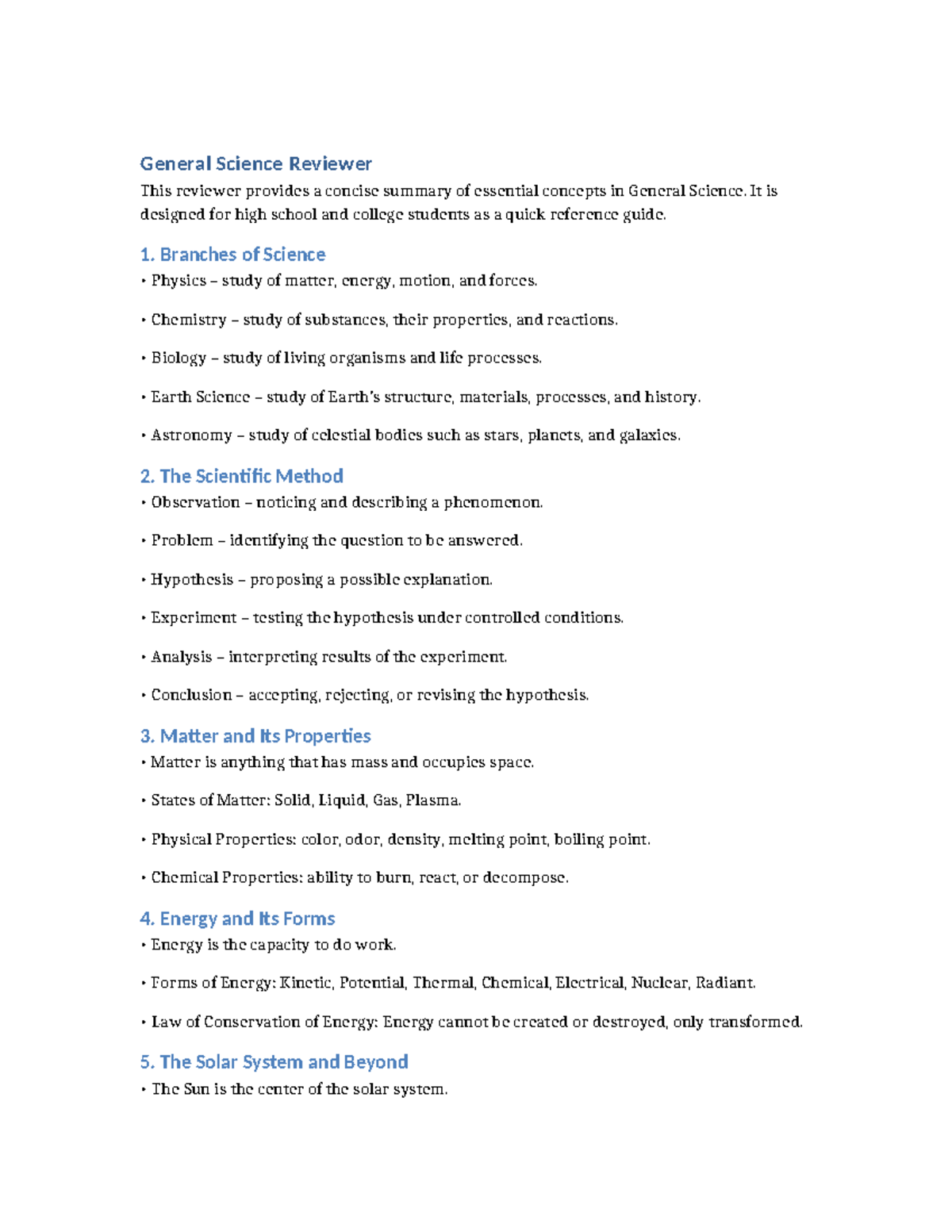 General Science Review Notes for High School & College Students - Studocu