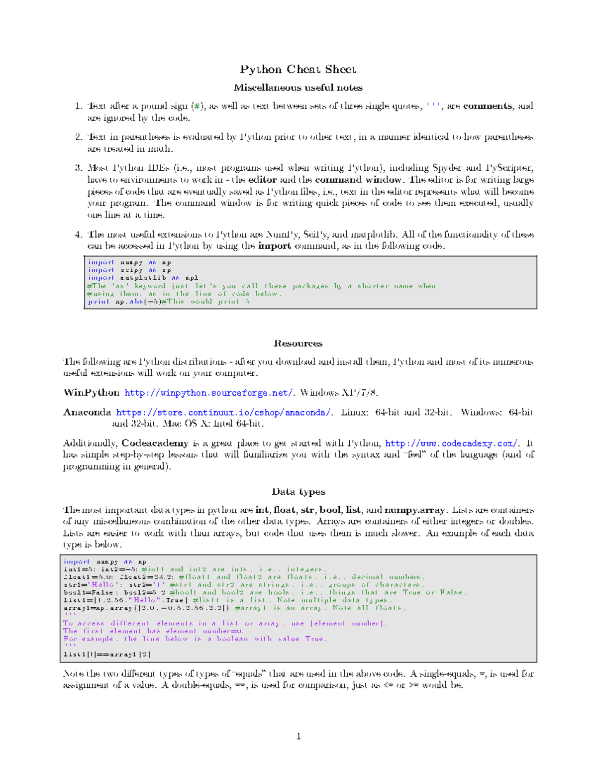 UOregon PYTHON Cheat Sheet: Key Concepts & Code Snippets - Studocu