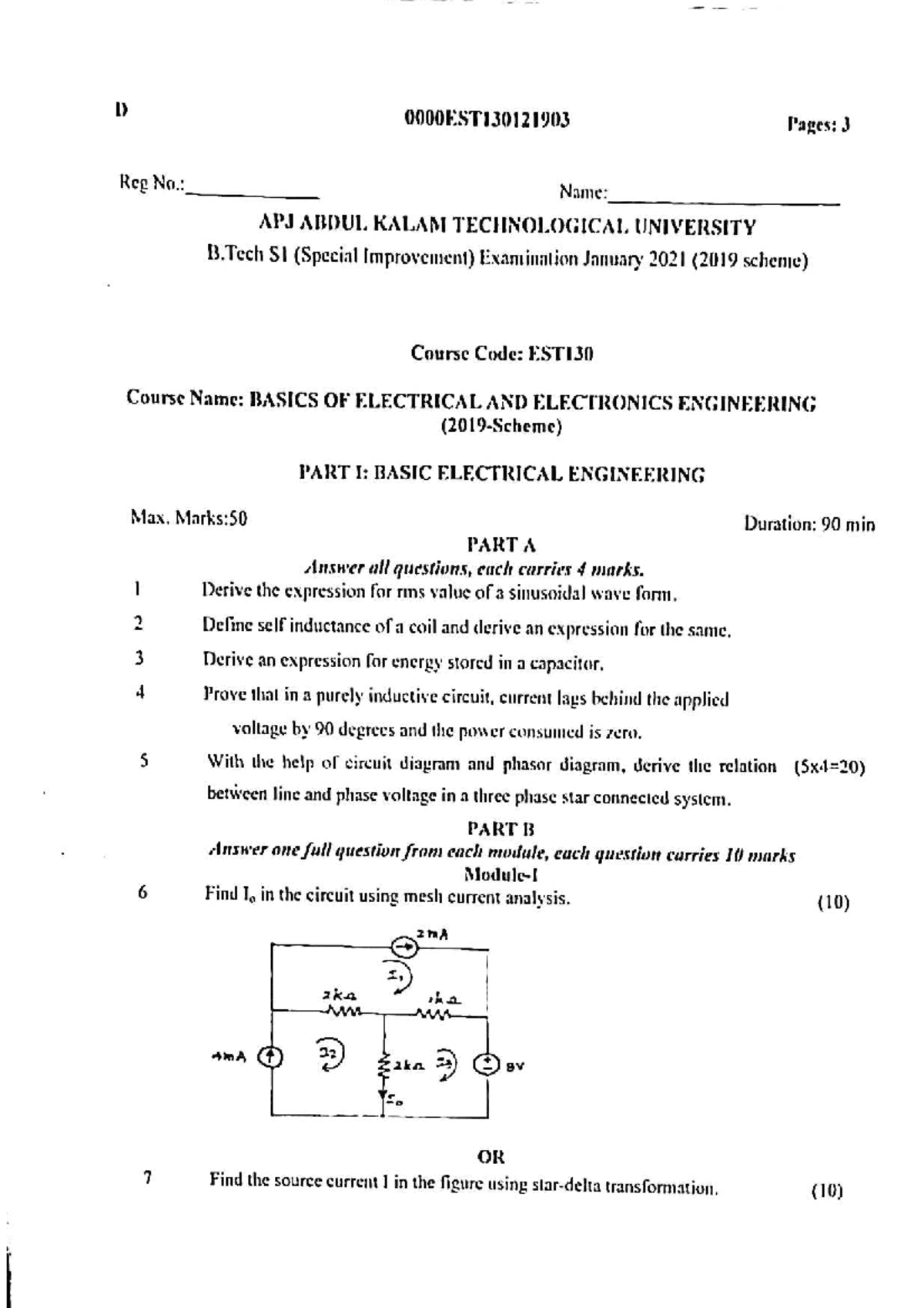 Solved QP for BEE & BEC (EST130) - Jan 2021 Exam - Studocu