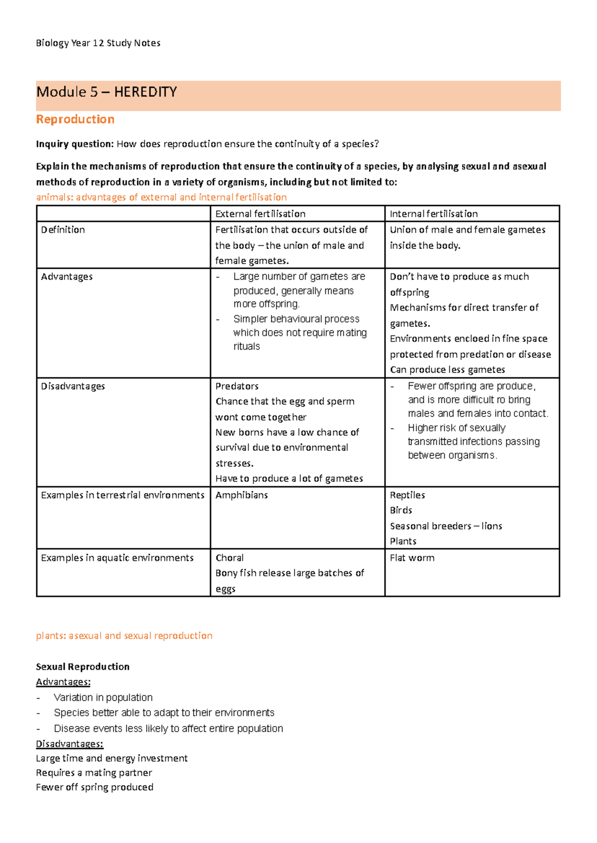 Biology HSC Study Notes: Module 5 - Heredity & Reproduction Mechanisms ...