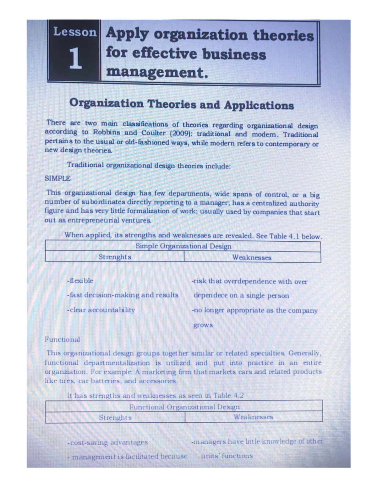 Lesson on Applying Organizational Theories for Effective Management ...
