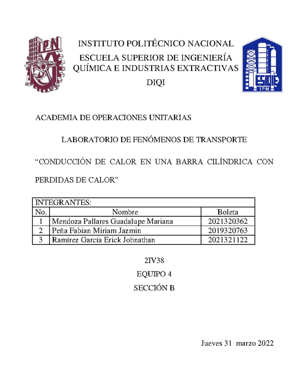 Conducción de Calor en una Barra Cilíndrica: Estudio Experimental 2IV ...