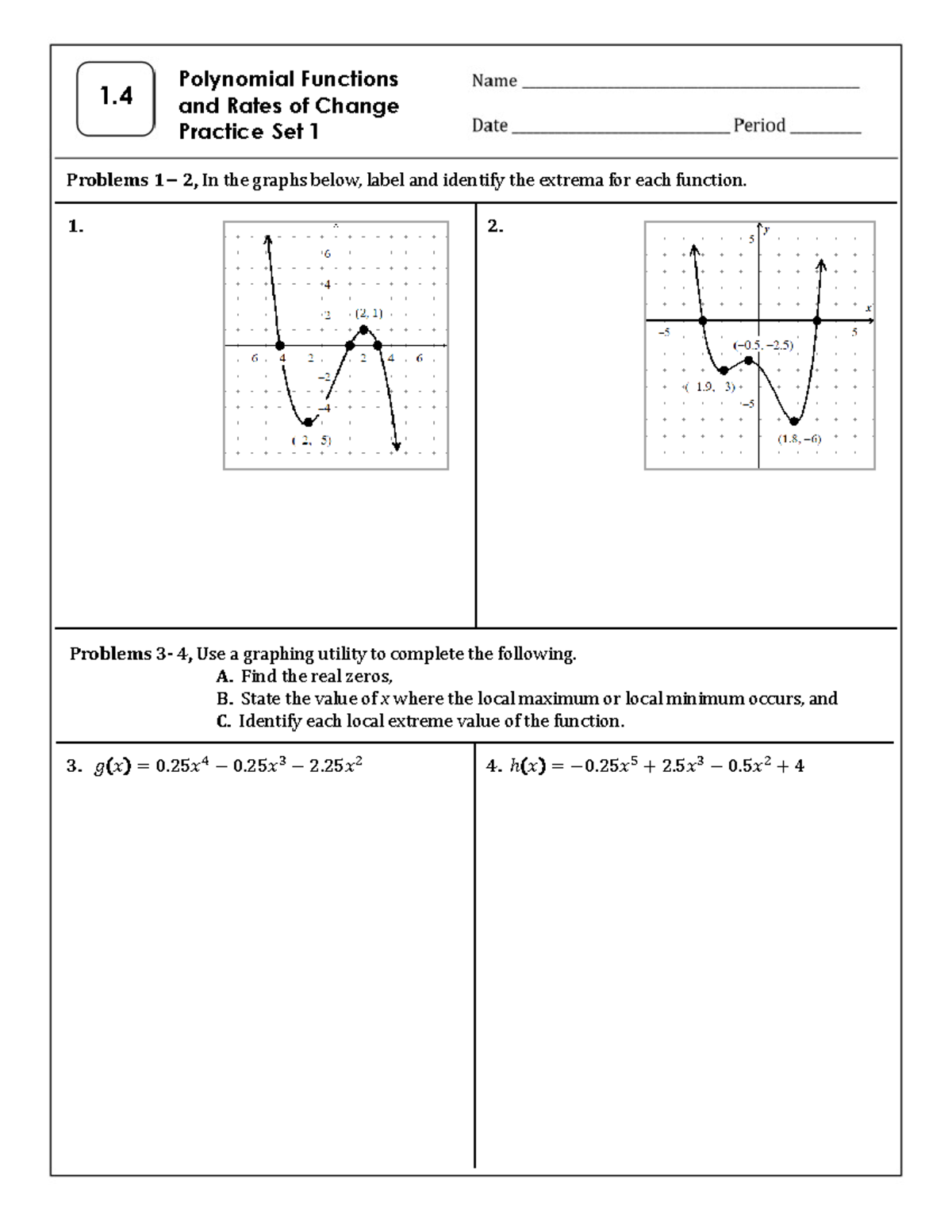 1.4 Polynomial Functions and Rates of Change Practice Set Analysis ...