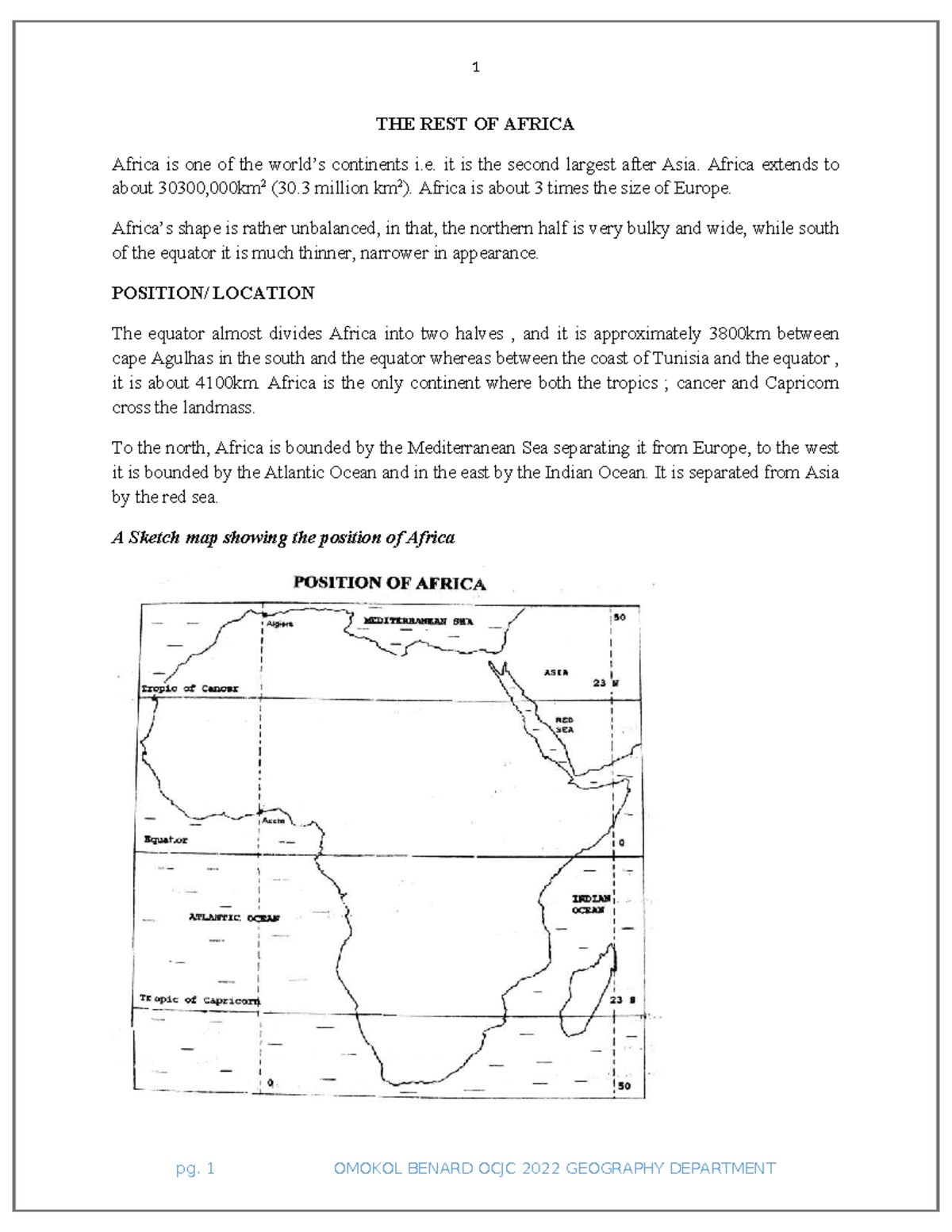 GEOG 2022: Comprehensive Notes on Africa's Geography and Climate - Studocu