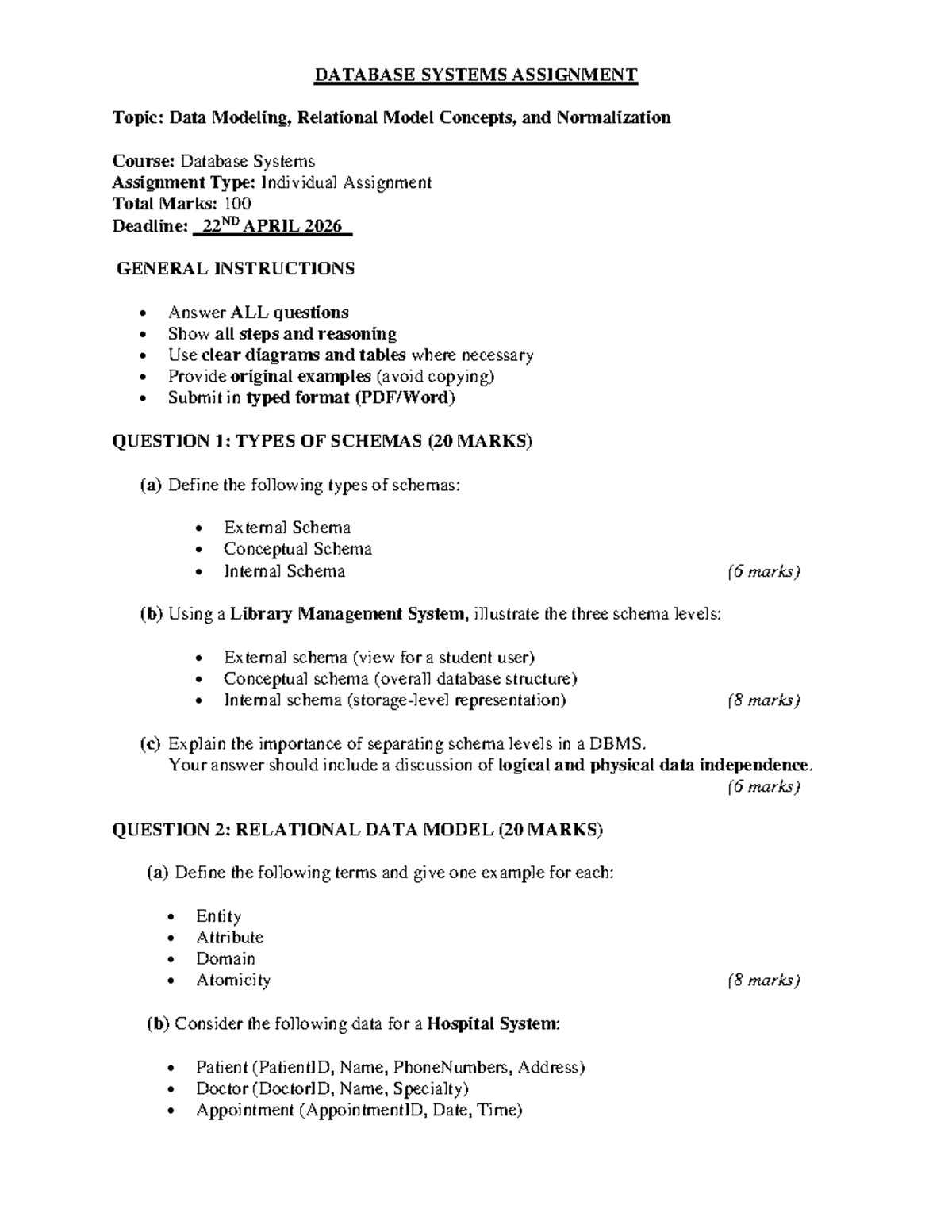 Database Systems Assignment: Data Modeling & Normalization - Studocu