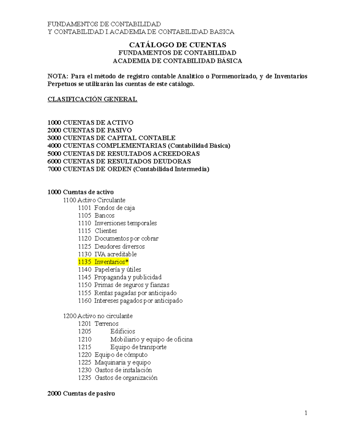 Catálogo de Cuentas: Método Analítico o Pormenorizado para Contabilidad ...