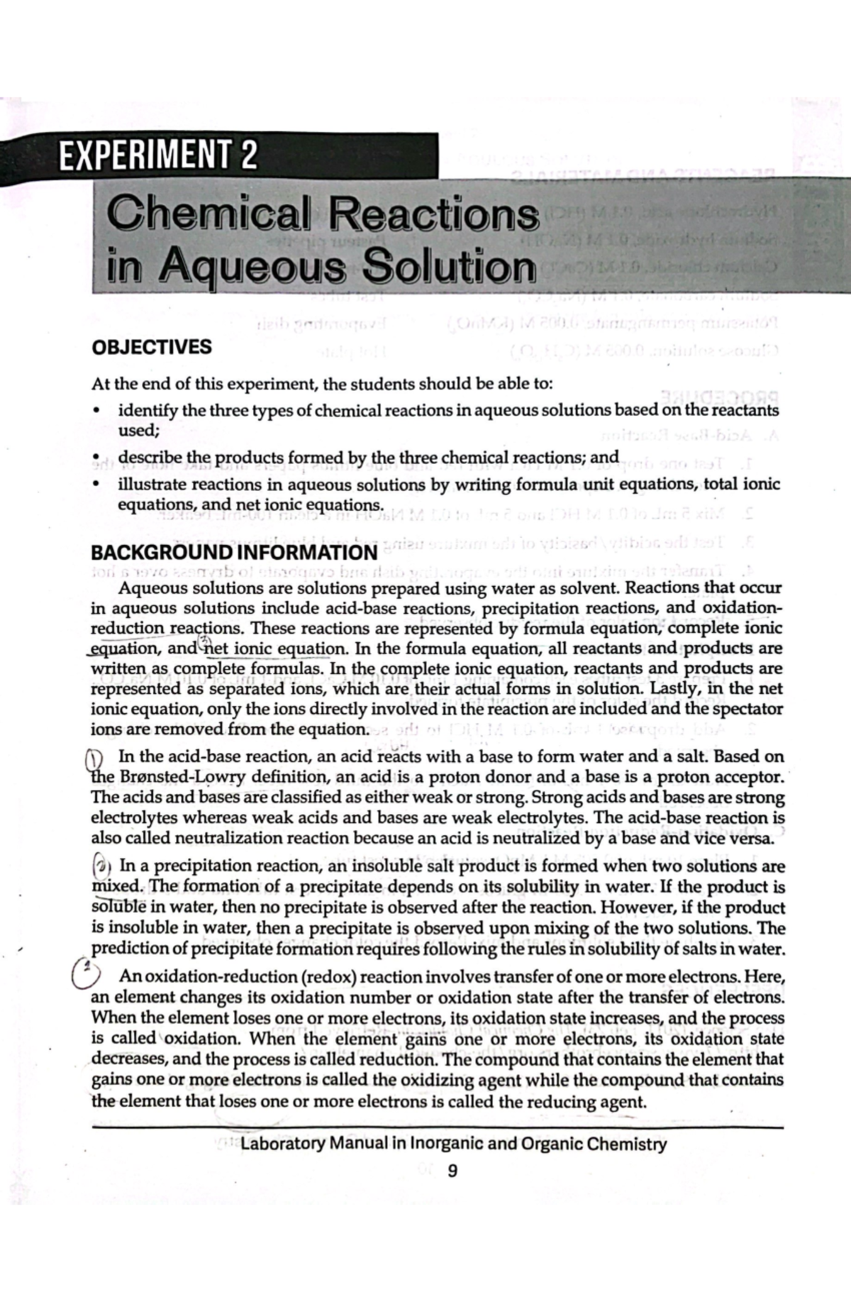 Chemistry-by-Observation - EXPERIMENT 2 Chemical Reactions in Aqueous ...