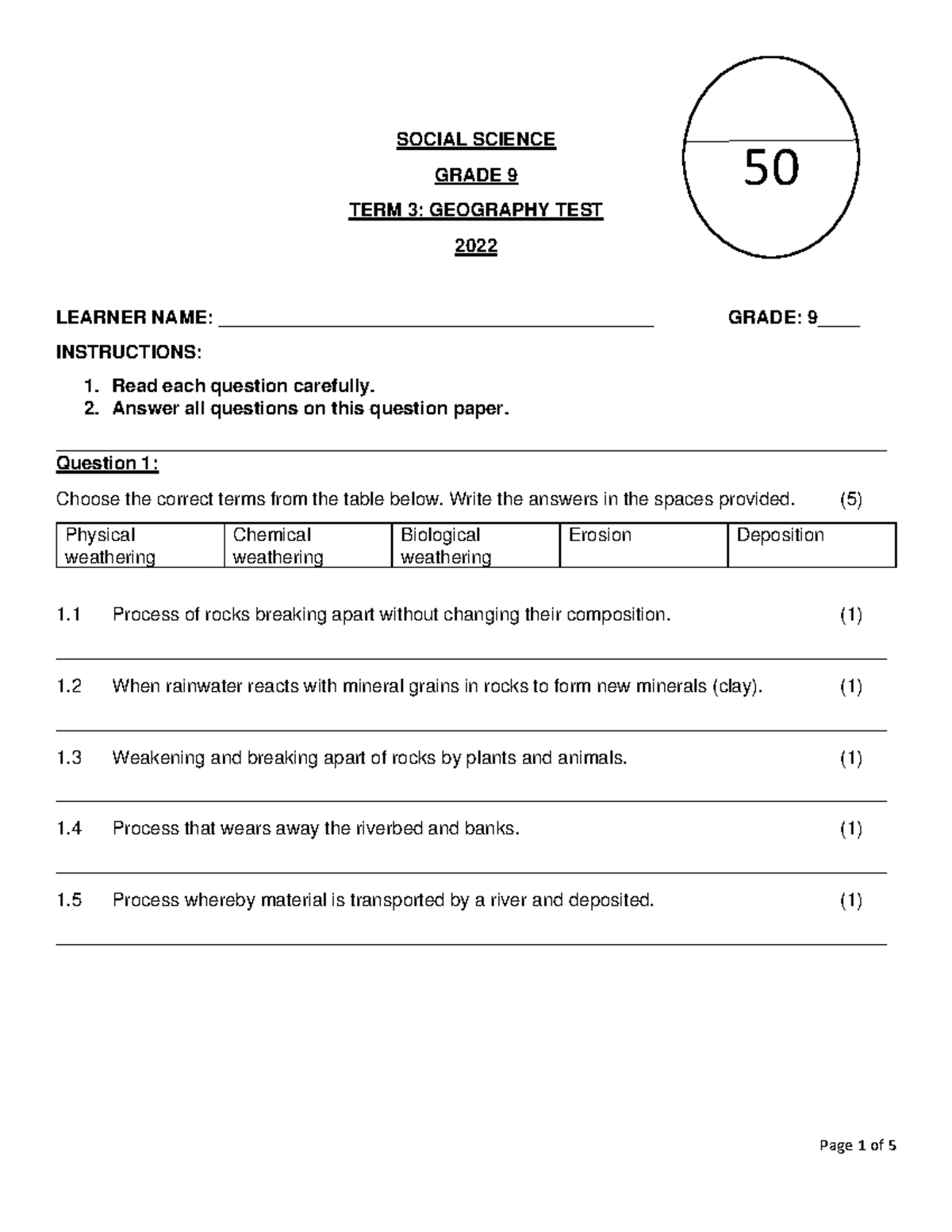 Gr9 T3 Geography Test Resource - 2022 - Studocu