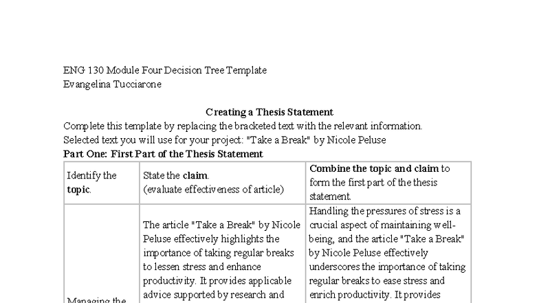 ENG 130 Module 4 Thesis Statement Decision Tree Template - Studocu