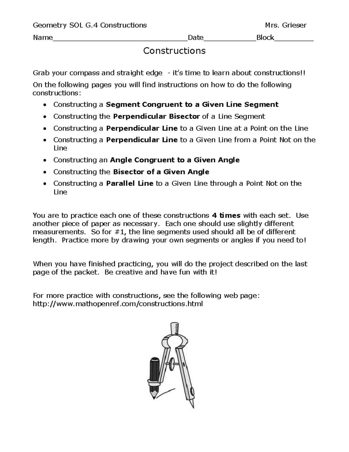 Geo G.4 Constructions Study Guide - Detailed Notes & Practices - Studocu