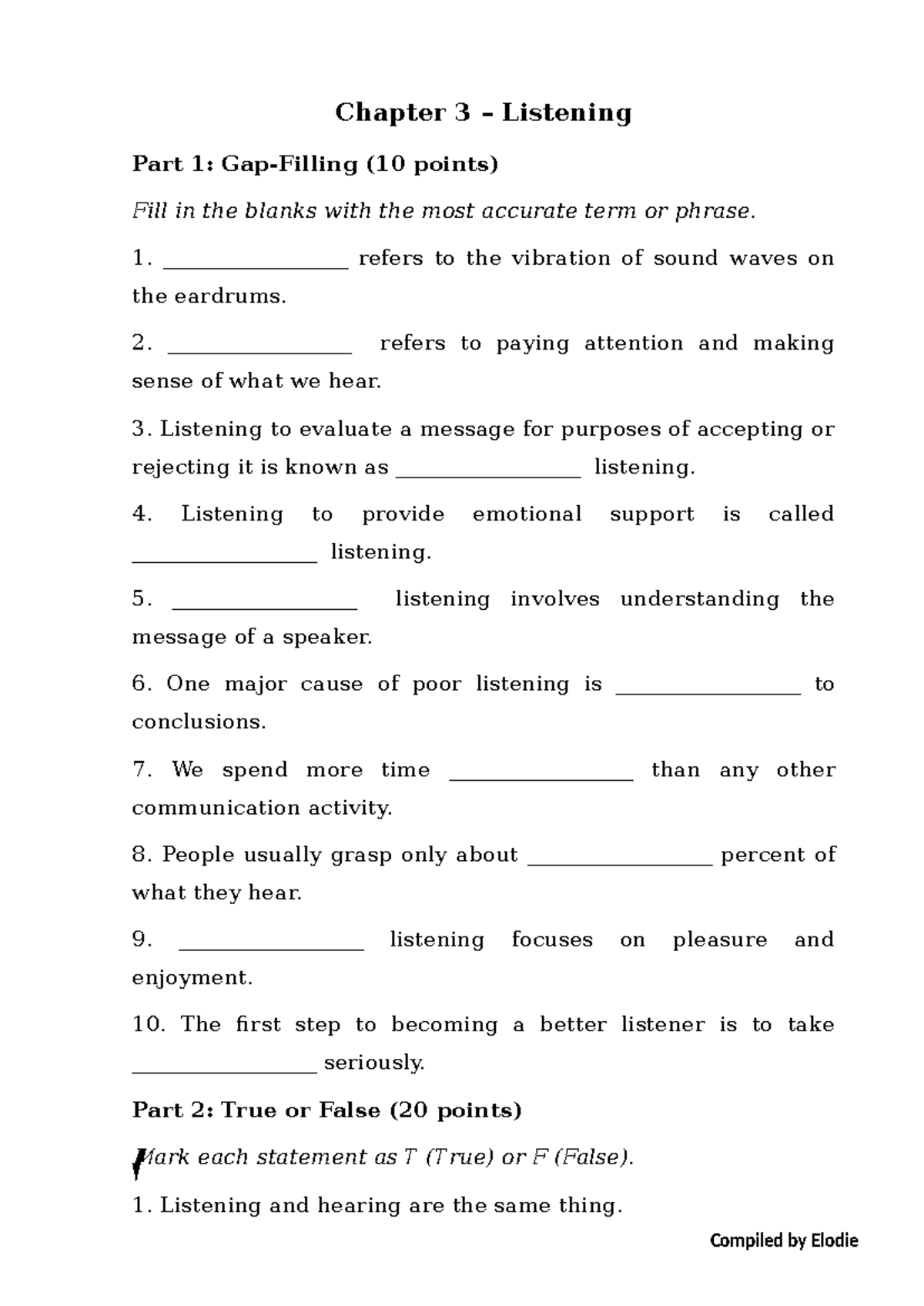 Chapter 3 Listening Skills Practice: Fill in the Blanks & Questions ...