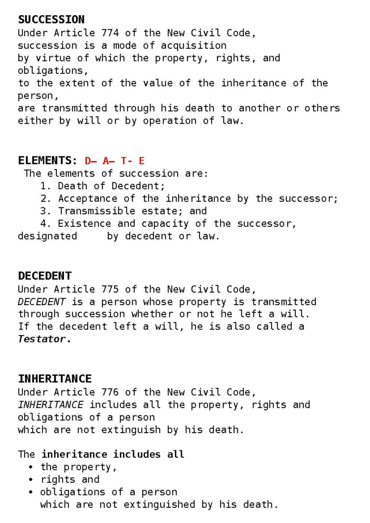 Succession Under the New Civil Code: Key Concepts and Jurisprudence ...