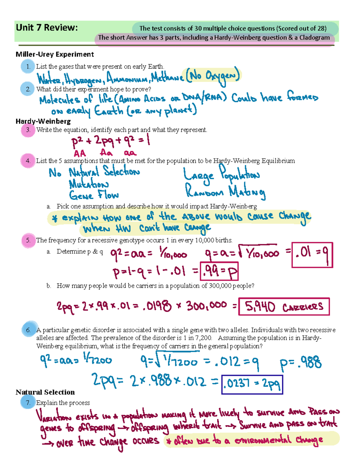 Biology Unit 7 Review: Evolution, Hardy-Weinberg, and Speciation ...